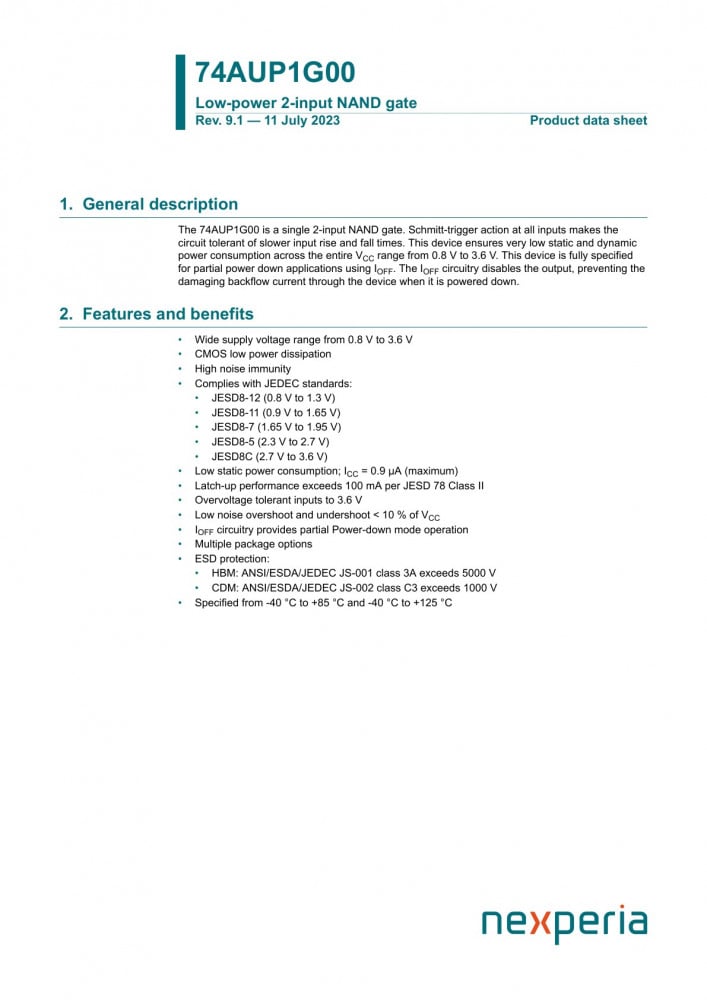 74AUP1G00GW,125 datasheet page 1