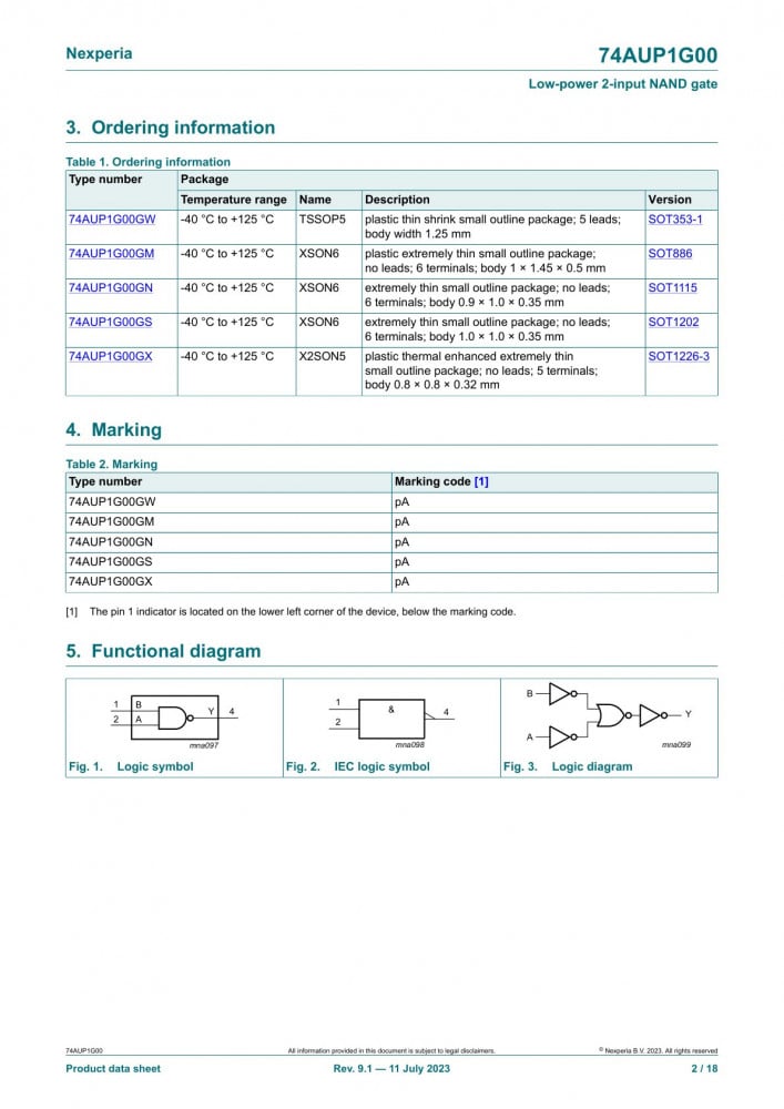 74AUP1G00GW,125 datasheet page 2