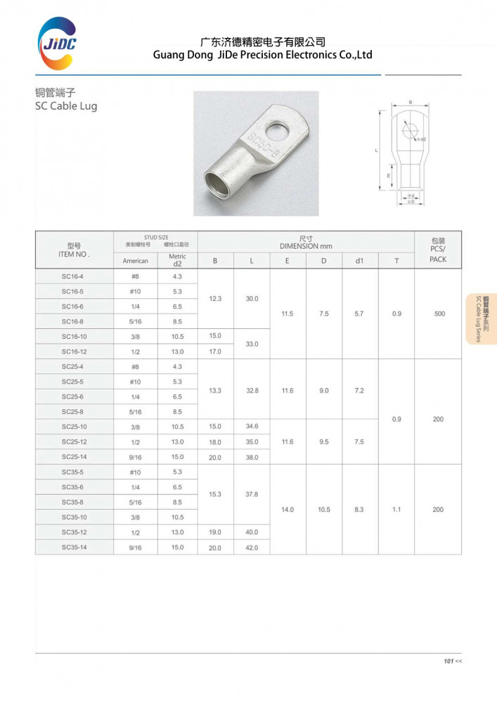 JIDC SC Cable Lug Series document page 3