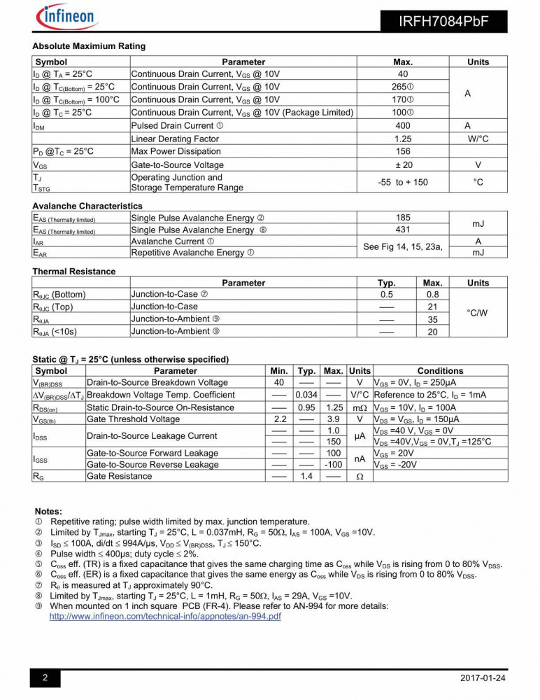 IRFH7084TRPBF datasheet page 2