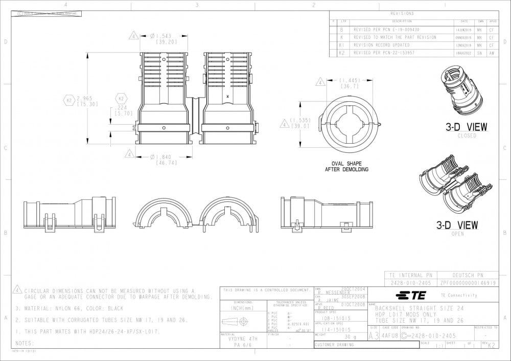 TE Connectivity 2428-010-2405 customer drawing preview