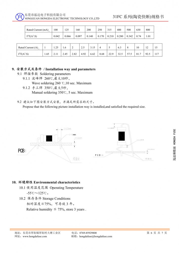 Hongda 31FC F5A250V specification page 6