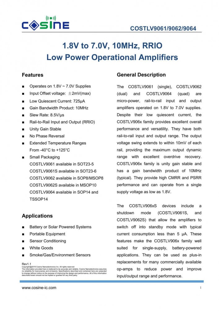 COSTLV9061TR datasheet page 1