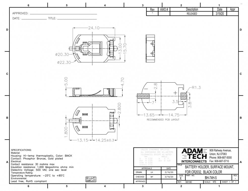 ADAM TECH BH-74H-5 technical drawing