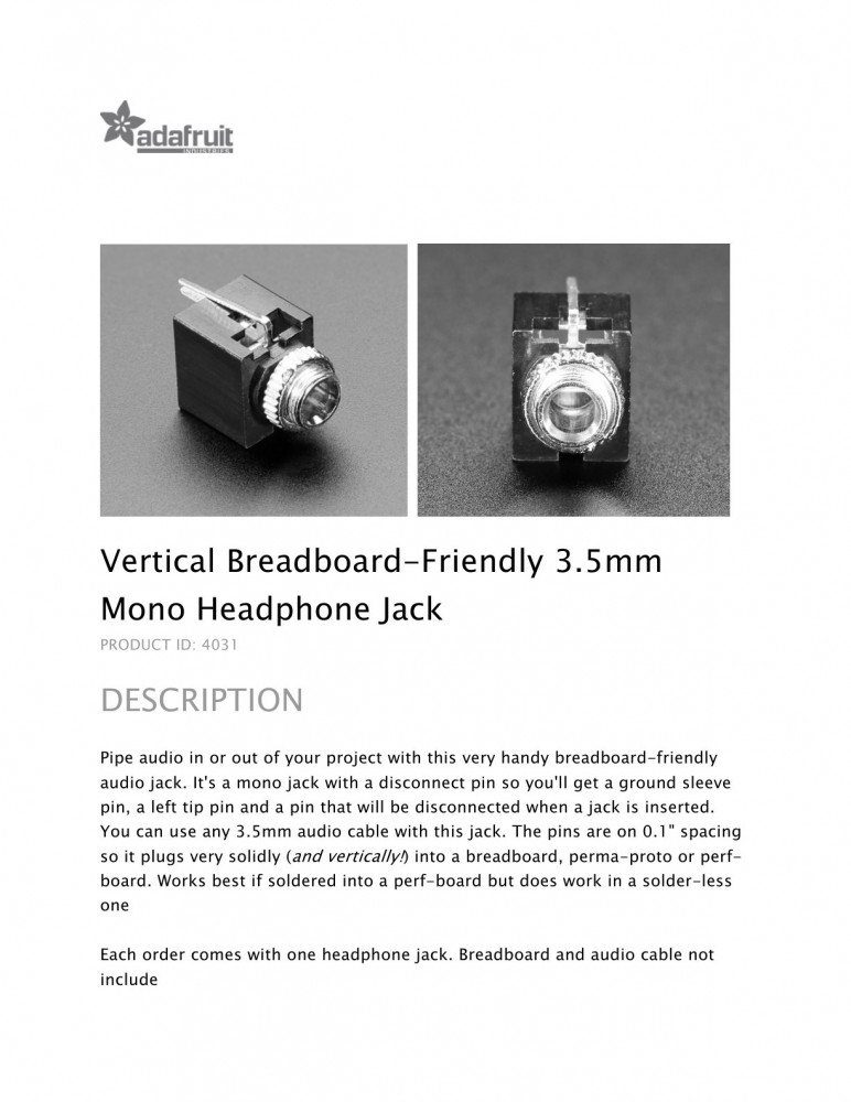Adafruit 4031 technical drawing and product view