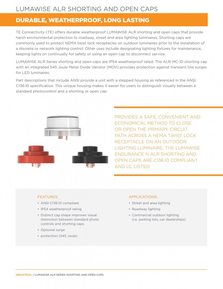 TE Connectivity LUMAWISE ALR product document page 1