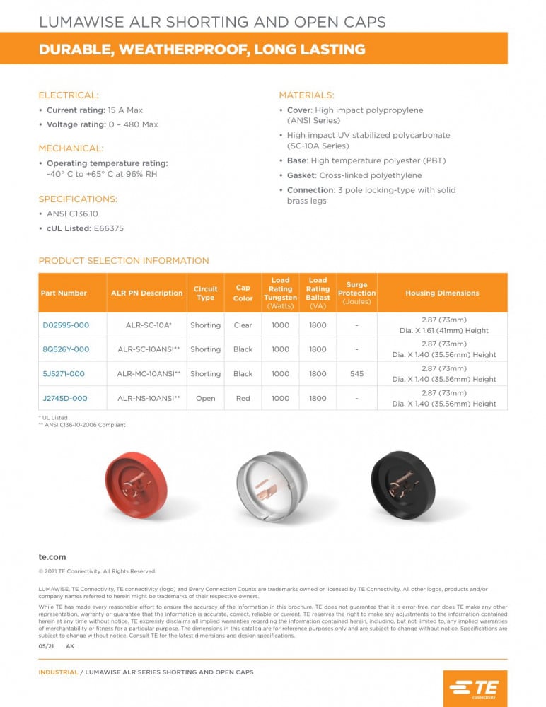 TE Connectivity LUMAWISE ALR product document page 2