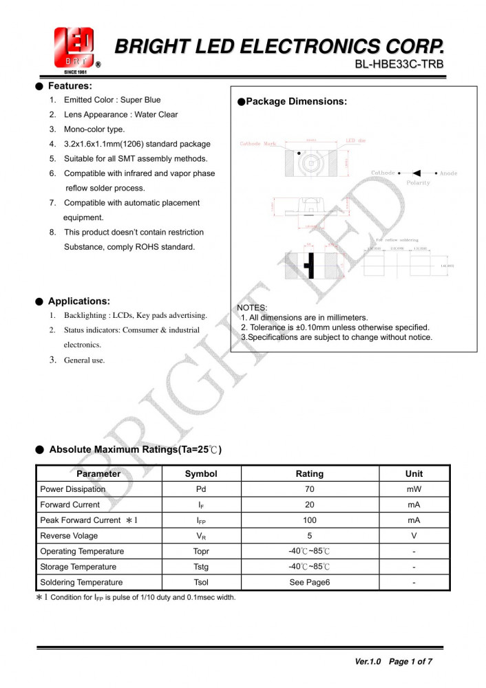 BL-HBE33C-TRB datasheet page 1