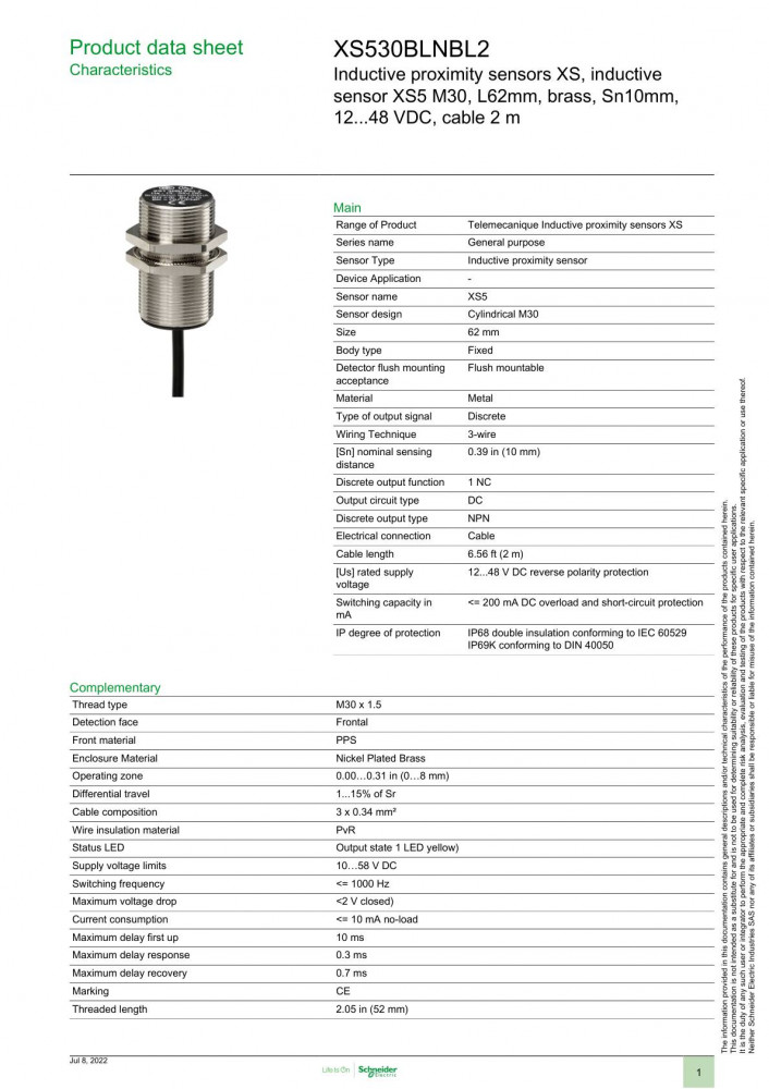 XS530BLNBL2 technical document page 1