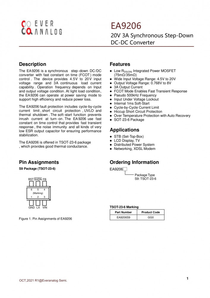 EA9206 datasheet page 1