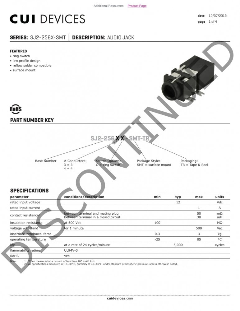 SJ2-2564C-SMT-TR datasheet page 1