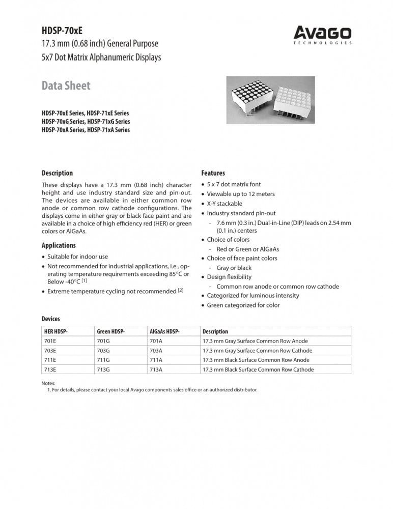 HDSP-701E datasheet page 1