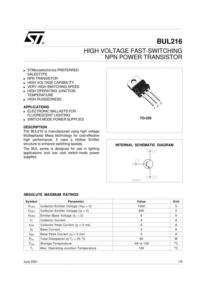 BUL216 datasheet page 1