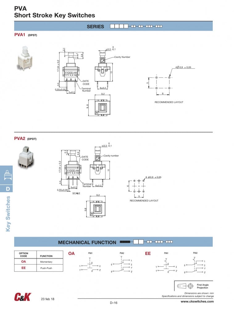 C&K PVA series datasheet page 2