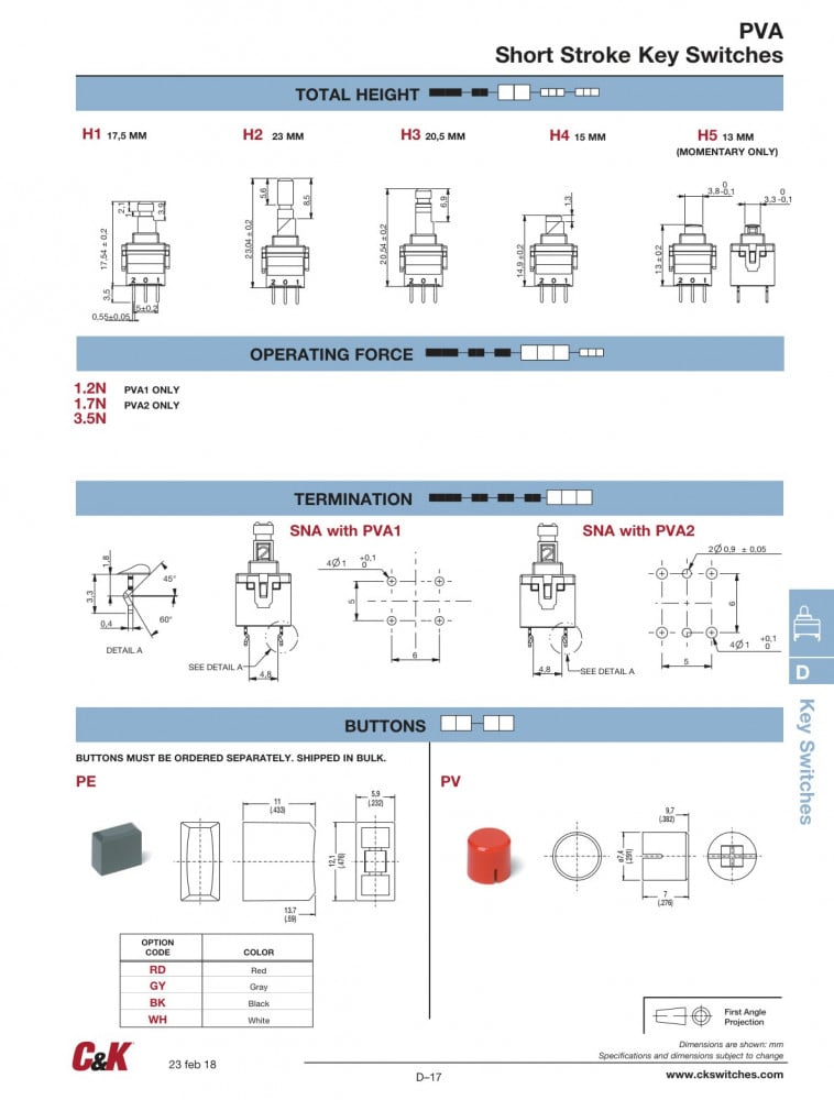 C&K PVA series datasheet page 3