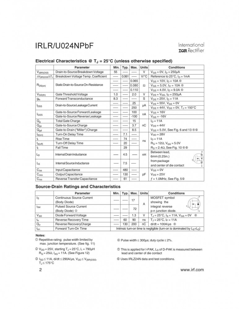 IRLR024NTRPBF datasheet page 2