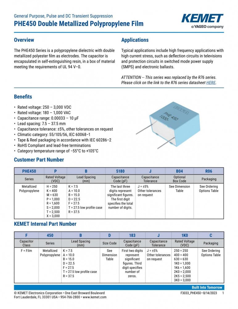 KEMET PHE450 datasheet page 1