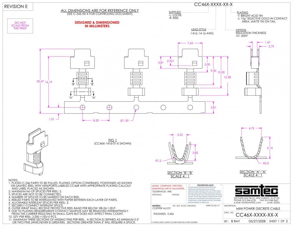 Samtec CC46R-1416-01-L technical drawing page 1