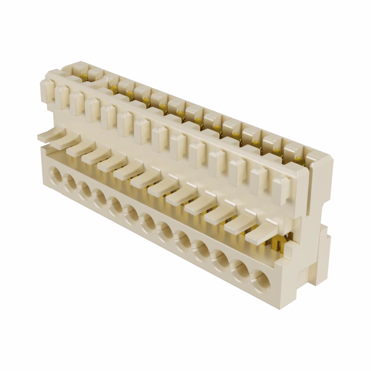 Appli-Mate RAST 2.5 Connector, 2.50mm Pitch, Female, 13 Circuits, Polarizing Rib Between 2/3, Locking Pips, Slotted Endwalls, Brown Color Stripe, Gold Plating for sale