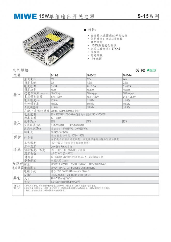 MIWE S-15-24 datasheet page 1