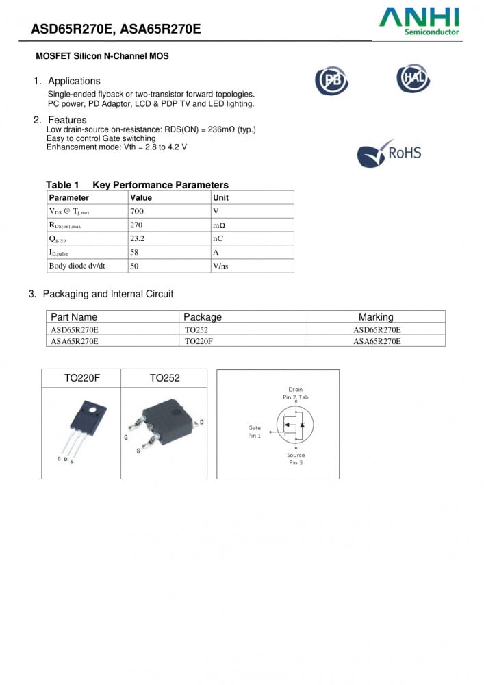 ASA65R270E datasheet page 1