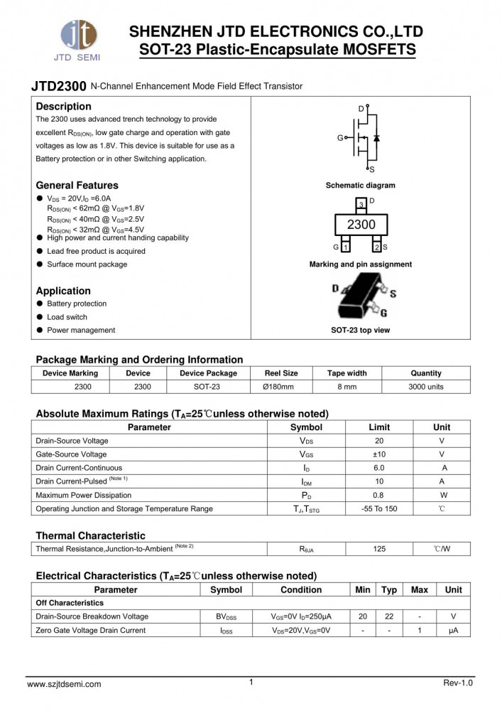 JTD2300 datasheet page 1