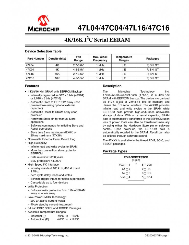 47C04-E/ST datasheet page 1
