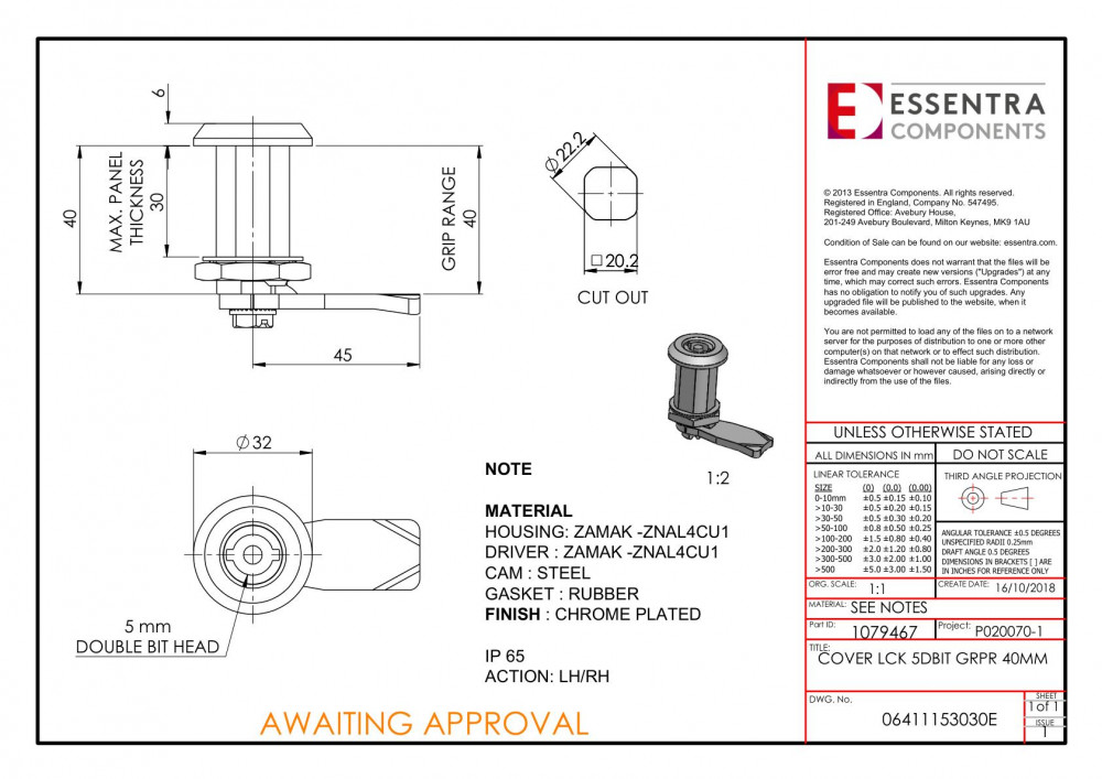 Essentra 06411153030E technical drawing