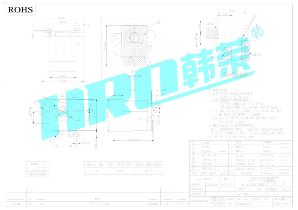 Korean Hroparts Elec DC-182 series datasheet page