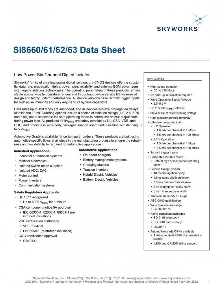 SI8660 datasheet page 1