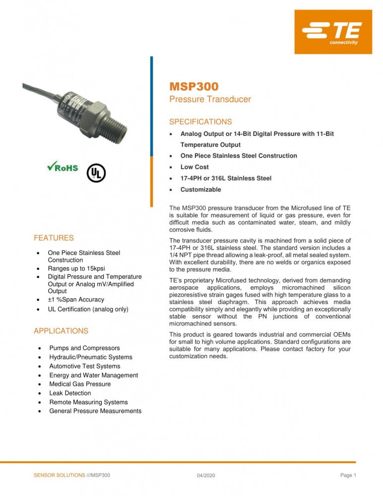 M3031 MSP300 datasheet page 1