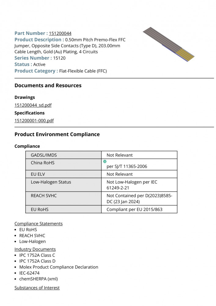 MOLEX 151200044 technical document page 1