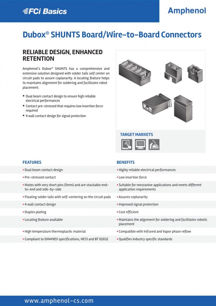 Amphenol Dubox SHUNTS documentation page 1