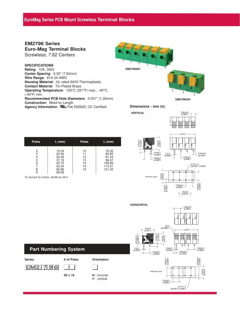 EATON EM2796 Series terminal block technical document page