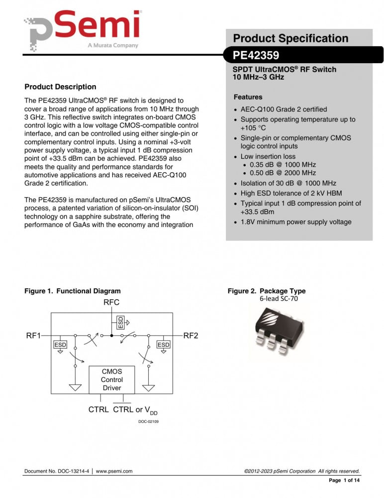 PE42359SCAA technical document page 1
