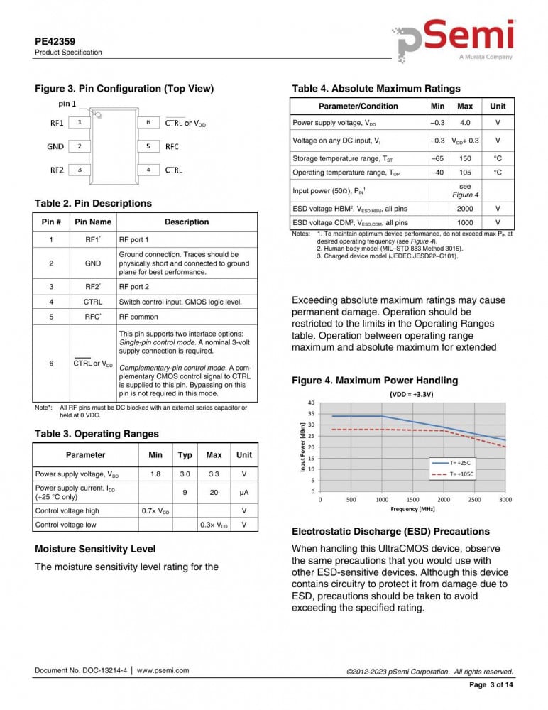 PE42359SCAA technical document page 3