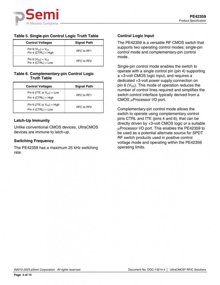 PE42359SCAA technical document page 4