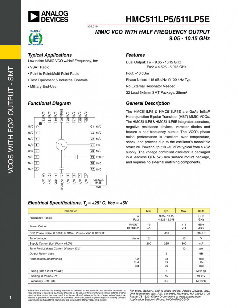 HMC511LP5E datasheet page 1