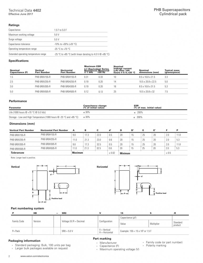 PHB supercapacitor technical document page 2