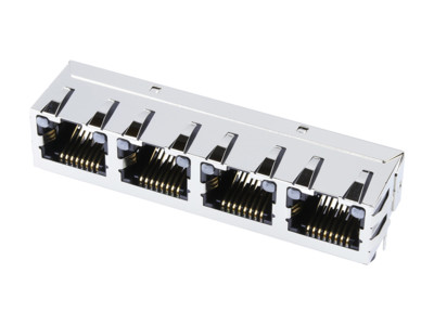 Modular Jack, Right-Angle, Low Profile, Inverted, 6/6, 4 Ports