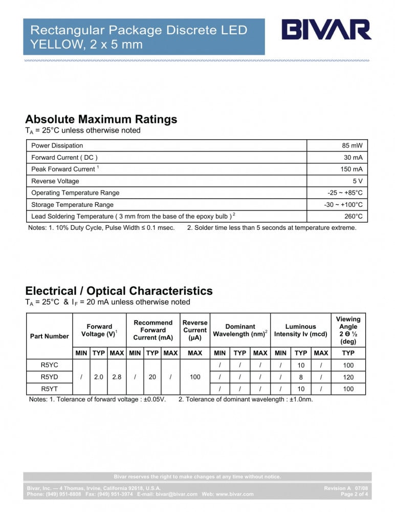 BIVAR R5YD datasheet page 2