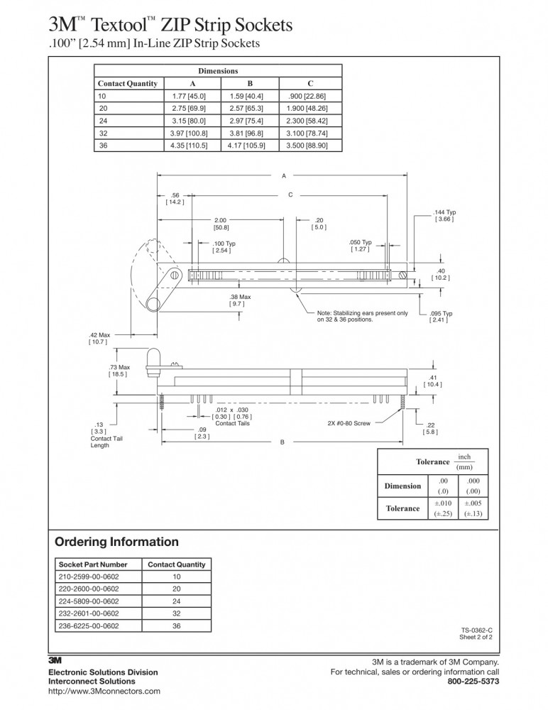 3M Textool ZIP Strip Sockets technical data sheet page 2