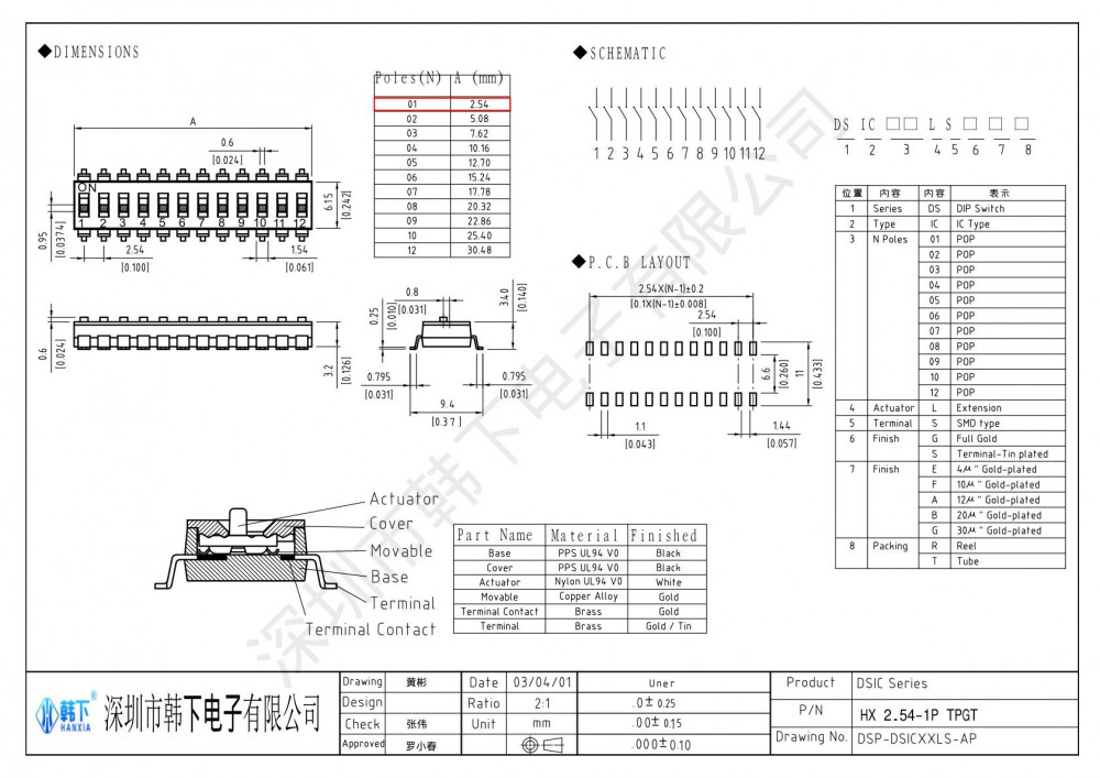 HX 2.54-1P TPGT specification page 1