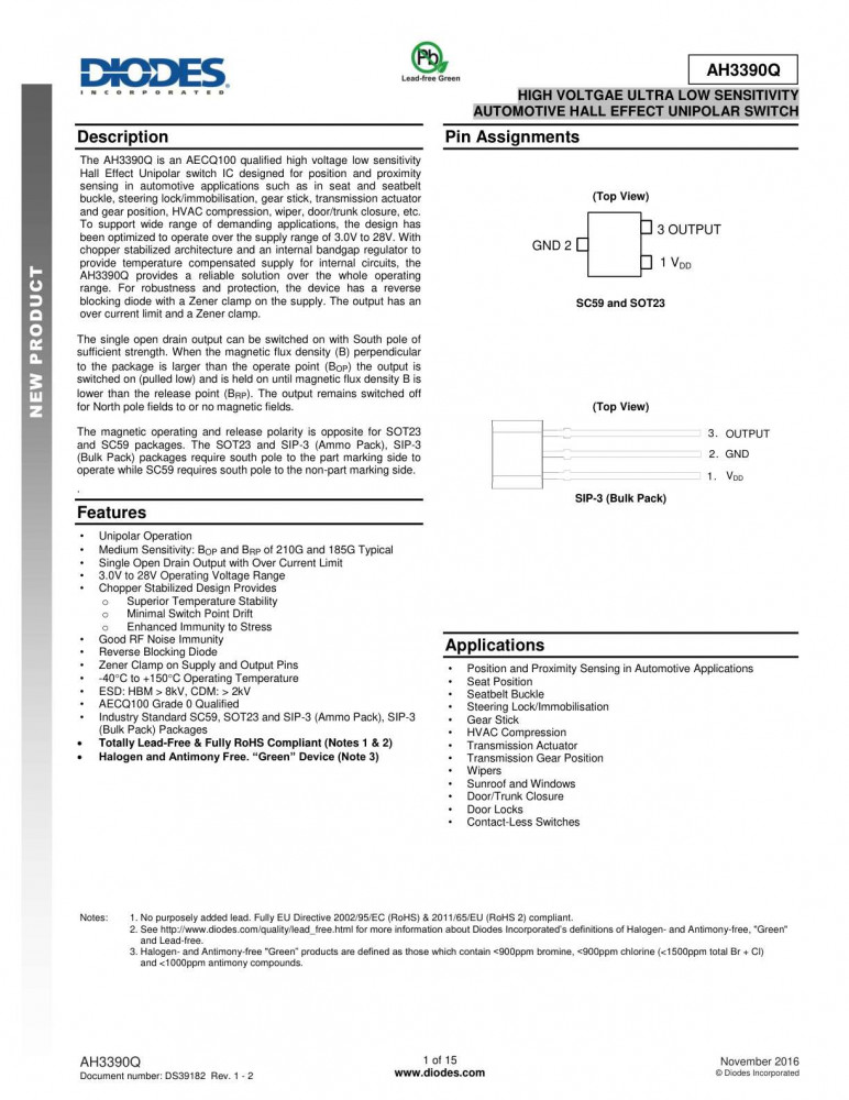 AH3390Q-P-A datasheet page 1