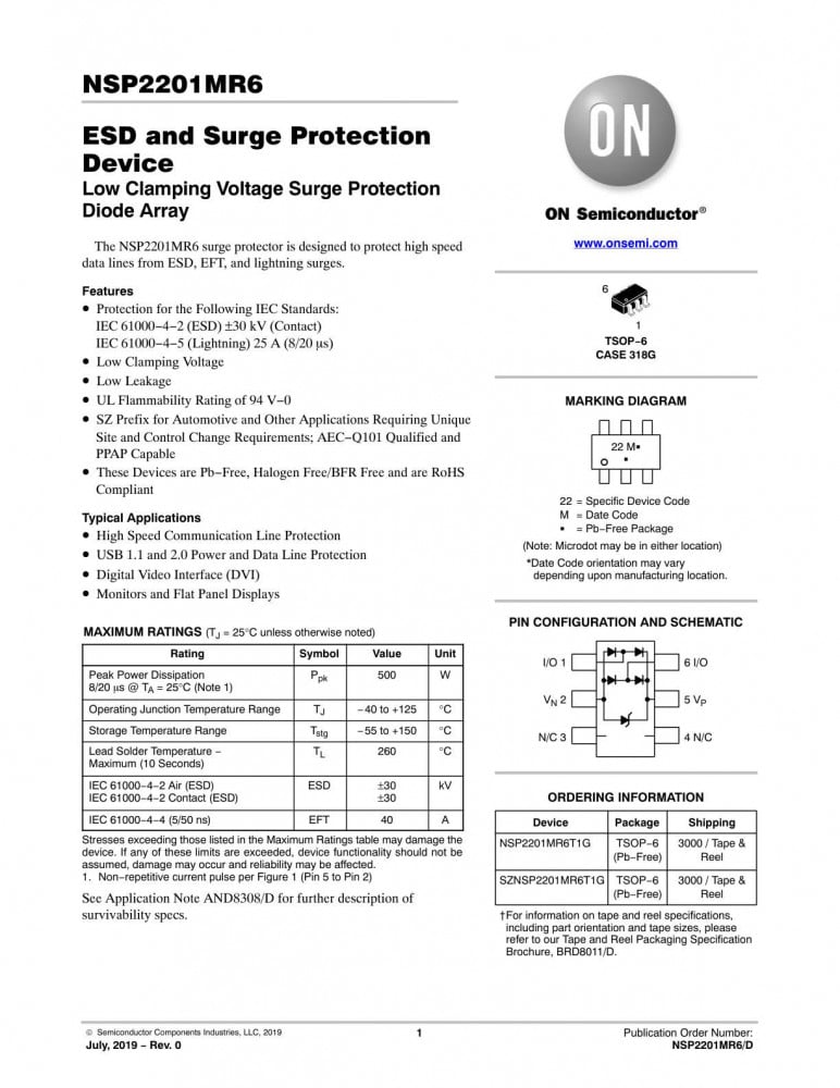 SZNSP2201MR6T1G technical document page 2