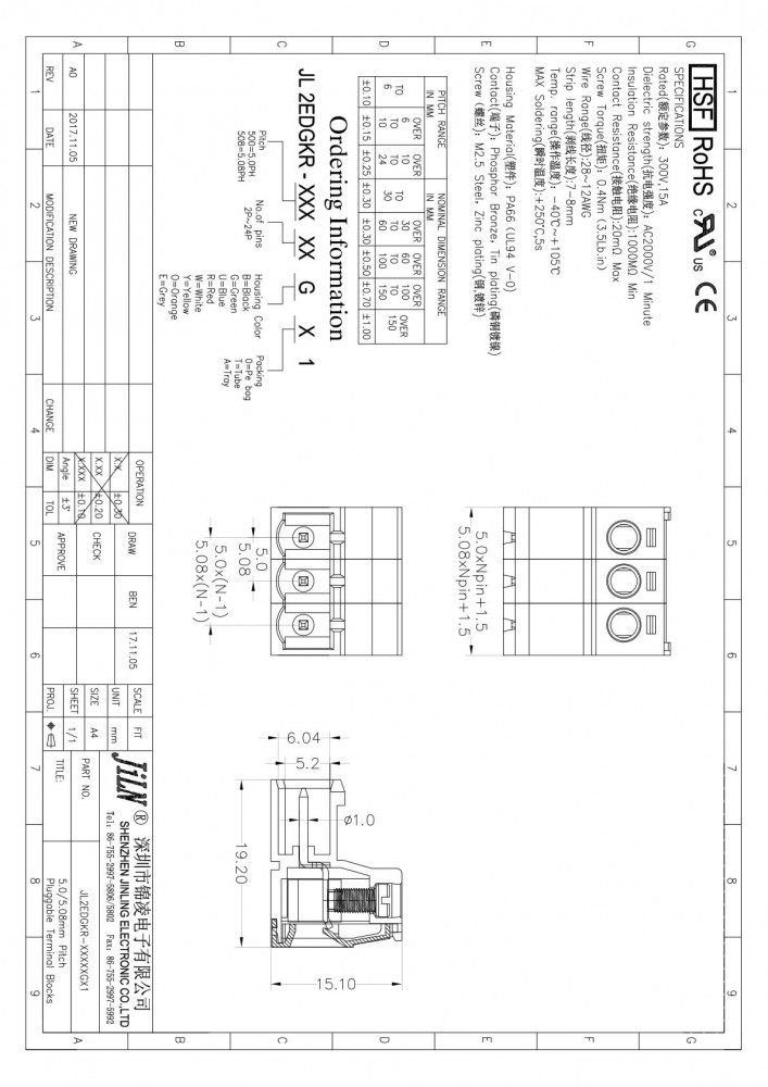 JL2EDGKR-50805G01 technical drawing and specifications