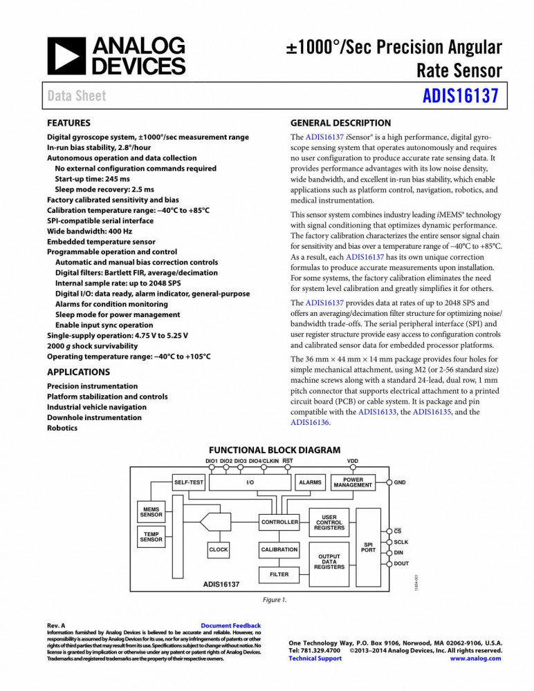 ADIS16137 datasheet page 1