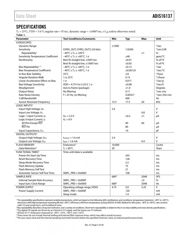 ADIS16137 datasheet page 3