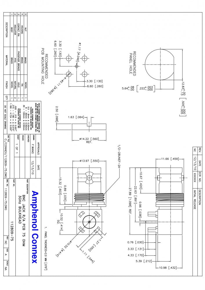 Amphenol 112809-75 technical drawing