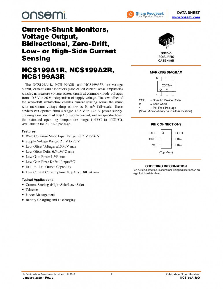 NCS199A1R datasheet page 1